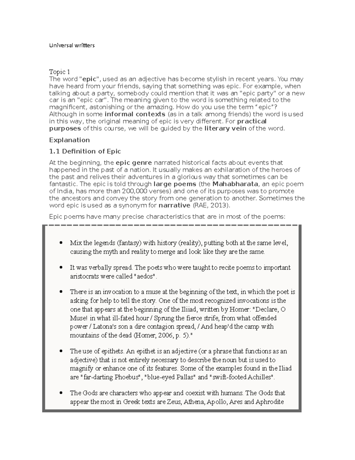 Universal writters - evidencia - Universal writters Topic 1 The word ...