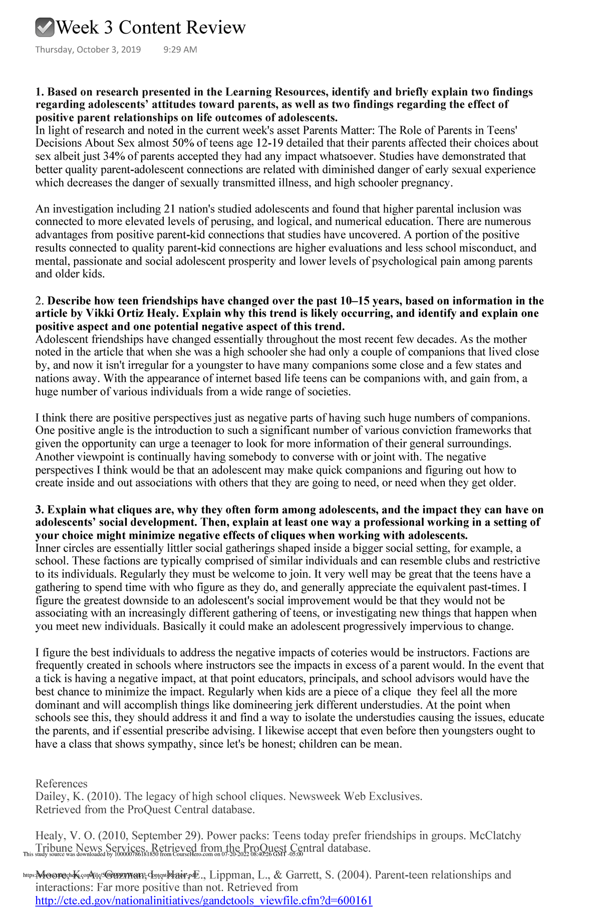 Week 3 Content Review .pdf 5 - 1. Based on research presented in the ...