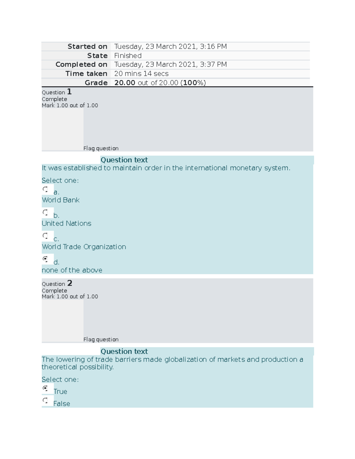 international trade - Started on Tuesday, 23 March 2021, 3:16 PM State ...