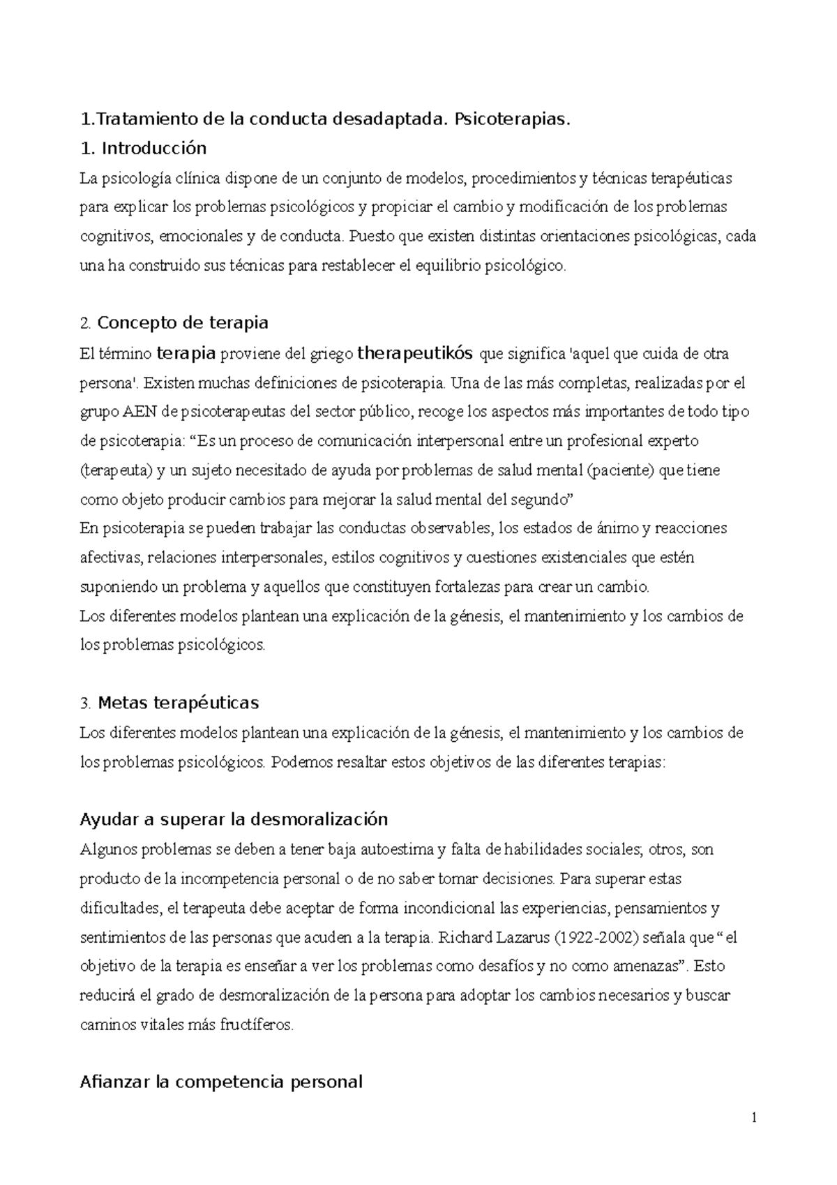 Psicoterapias. Tratamiento de la conducta desadaptada - 1 de la ...