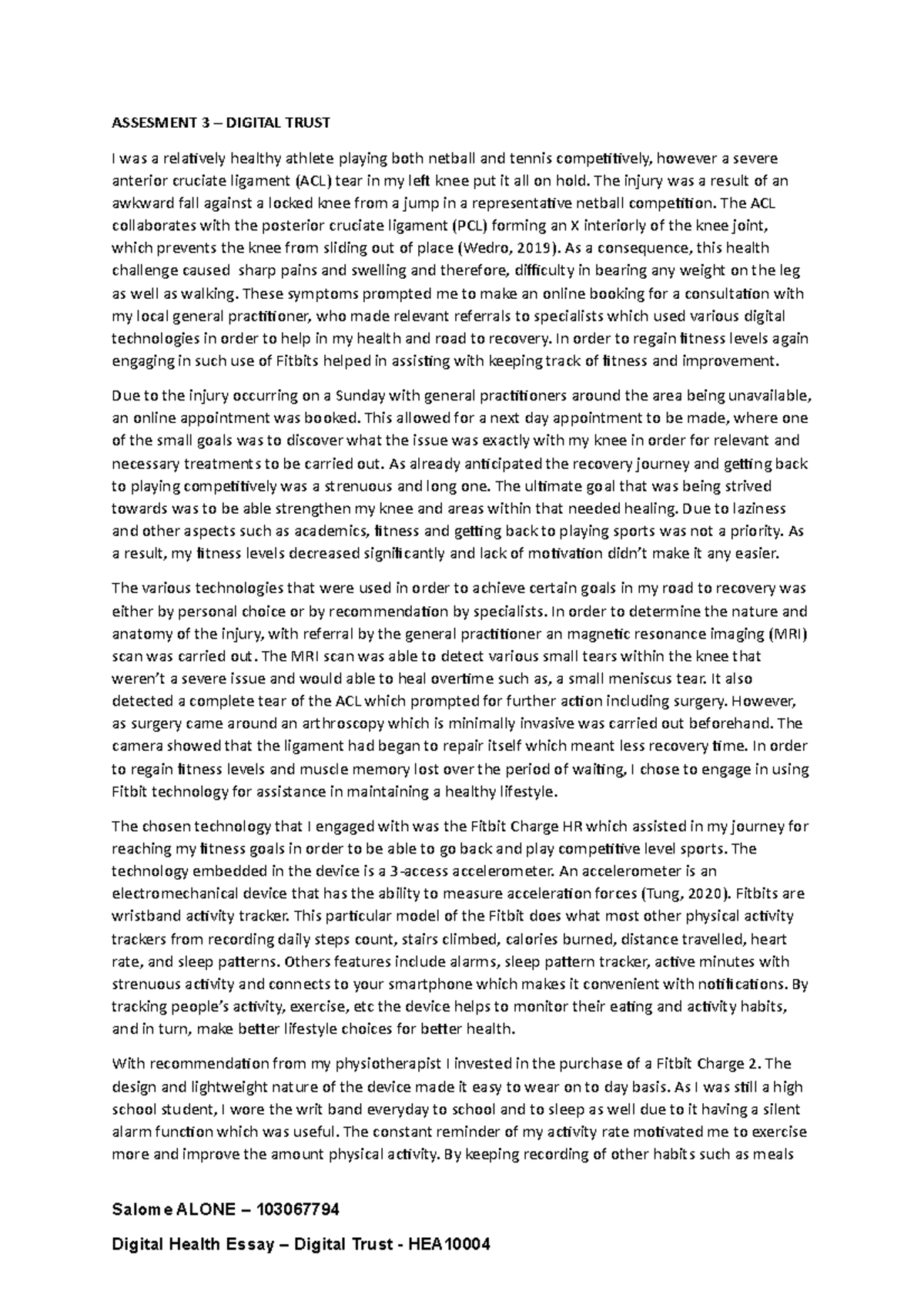 Digital Health Essay - ASSESMENT 3 – DIGITAL TRUST I was a relatively ...