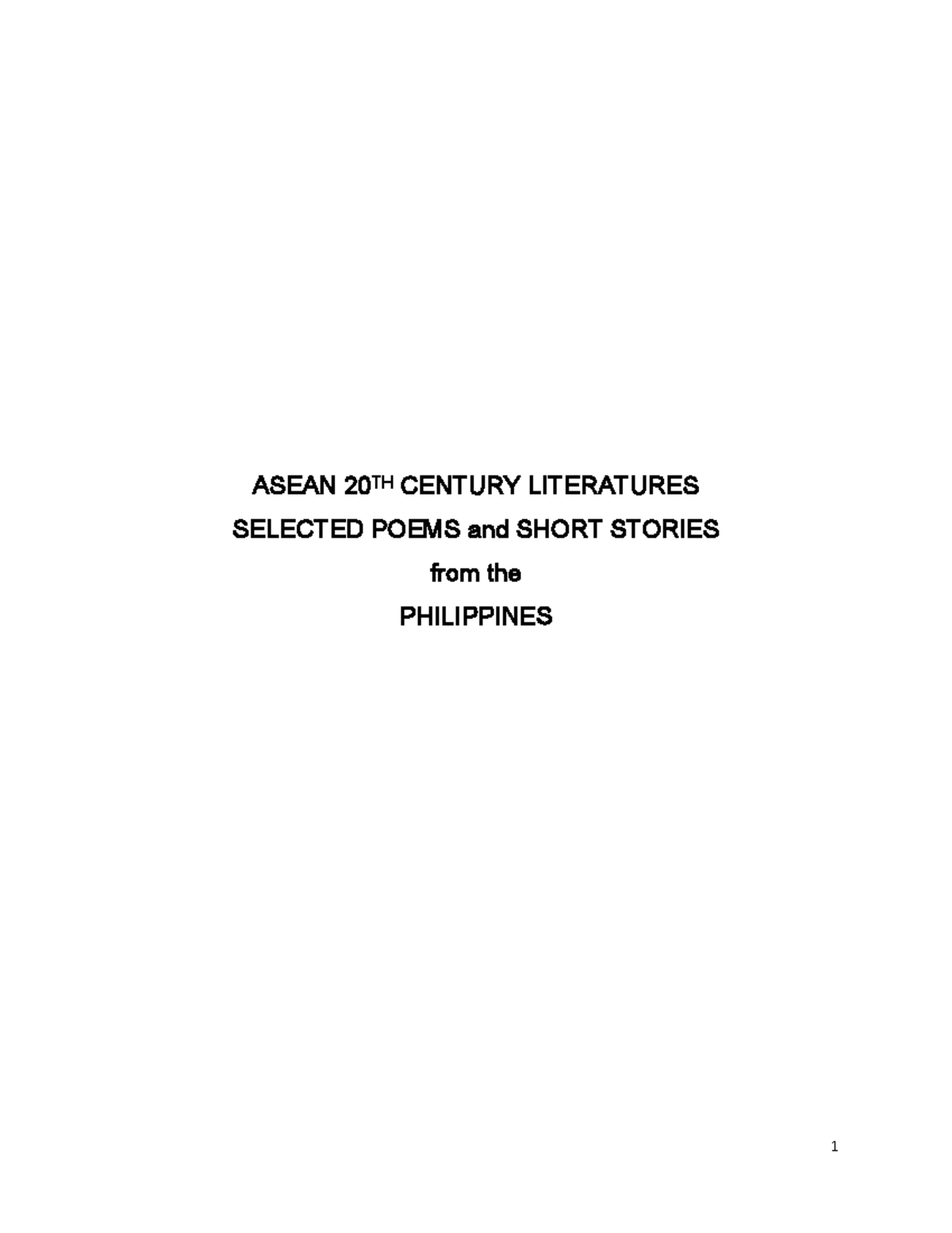 Asean 20TH Century Literatures Selected Poems and Short Stories from ...