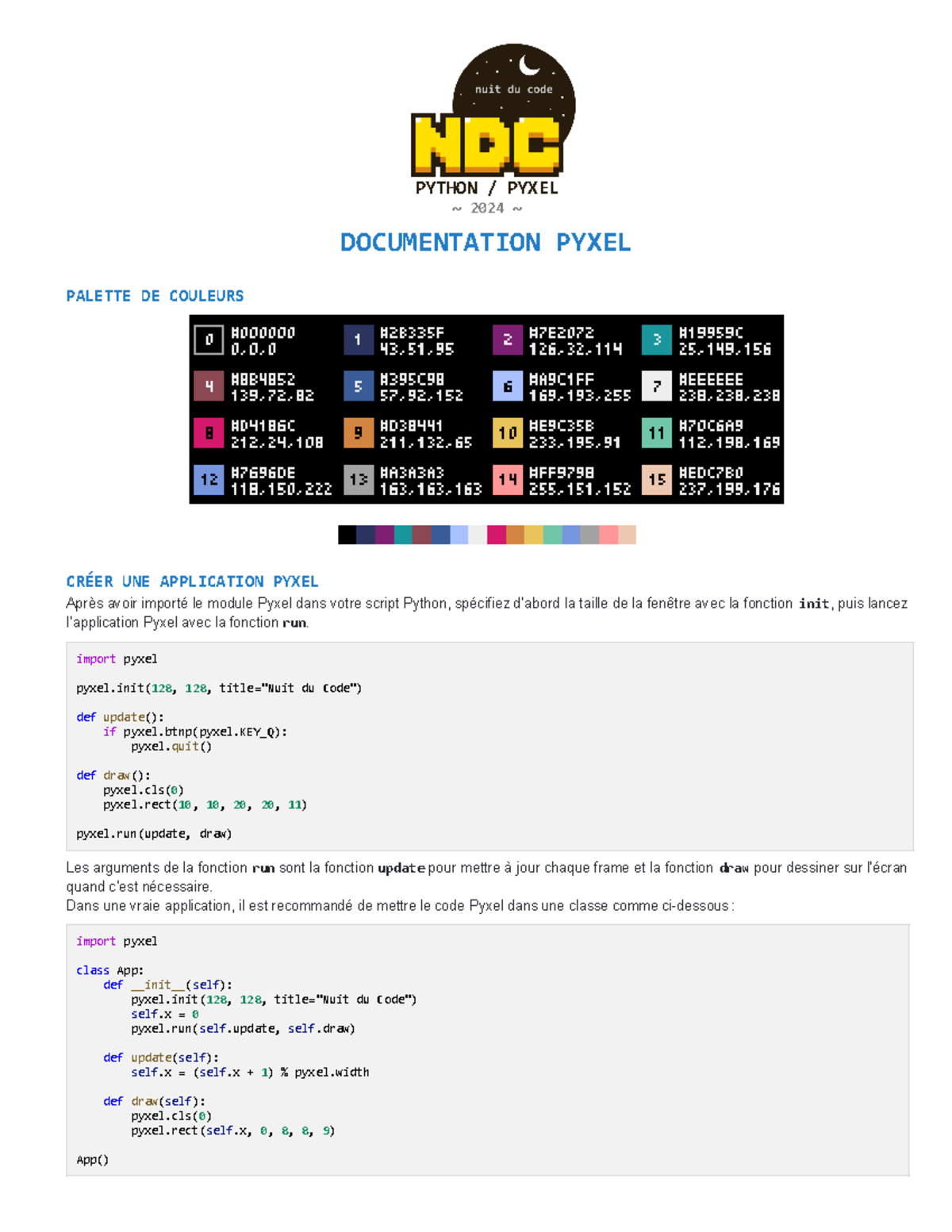 Documentation-pyxel - Un document sur comment utiliser la bibliotheque python "pyxel" - PYTHON ...