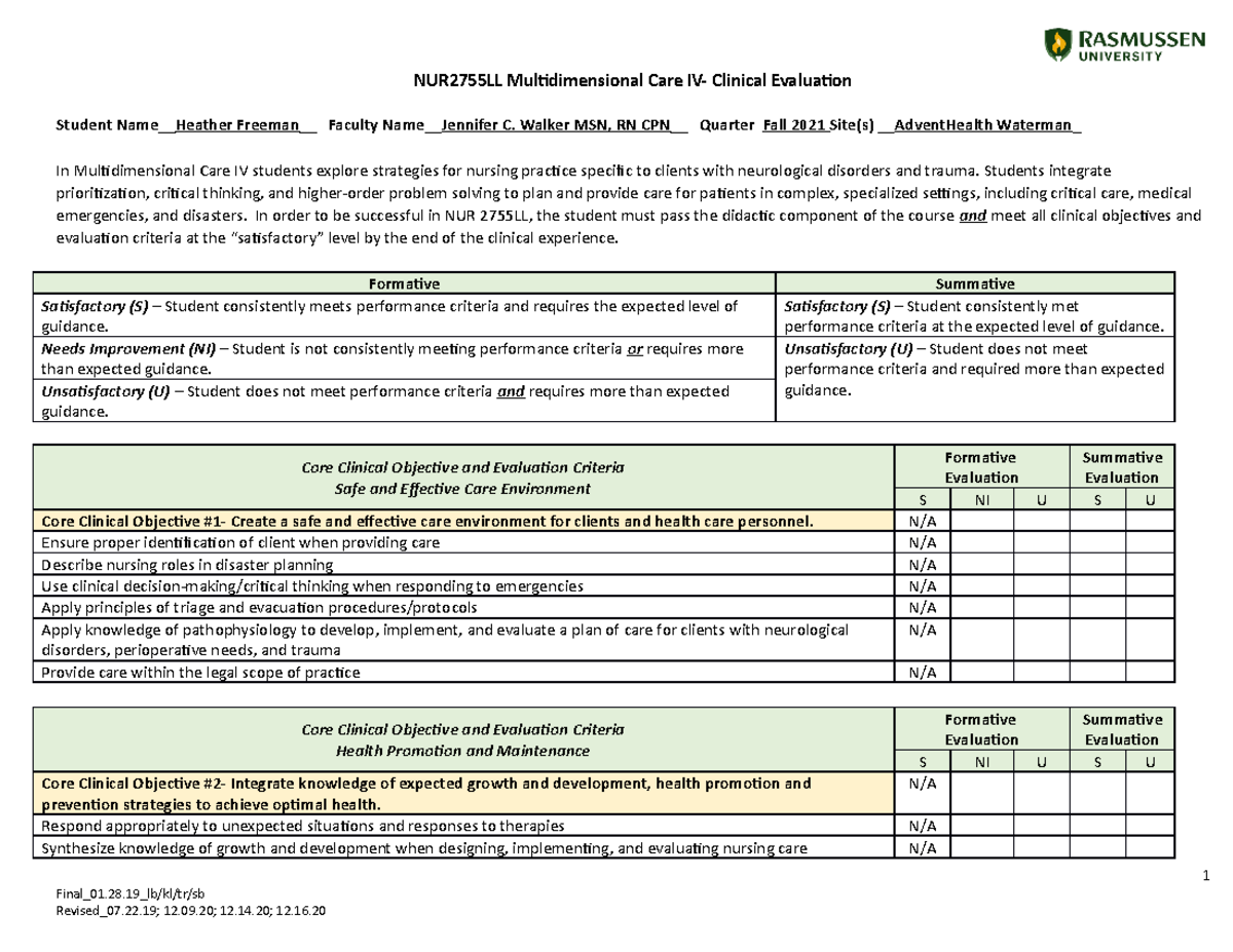 Multidimensional Care IV Clinical Evaluation heather freeman signed ...