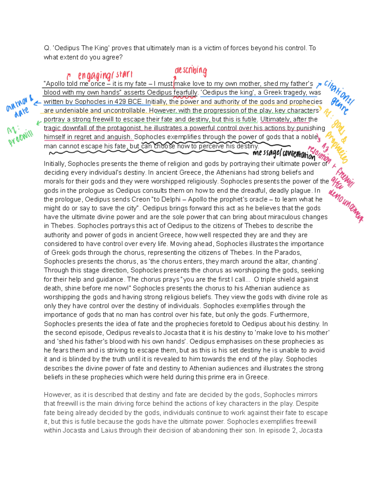 Oedipus Essay - Q. ‘Oedipus The King’ proves that ultimately man is a ...