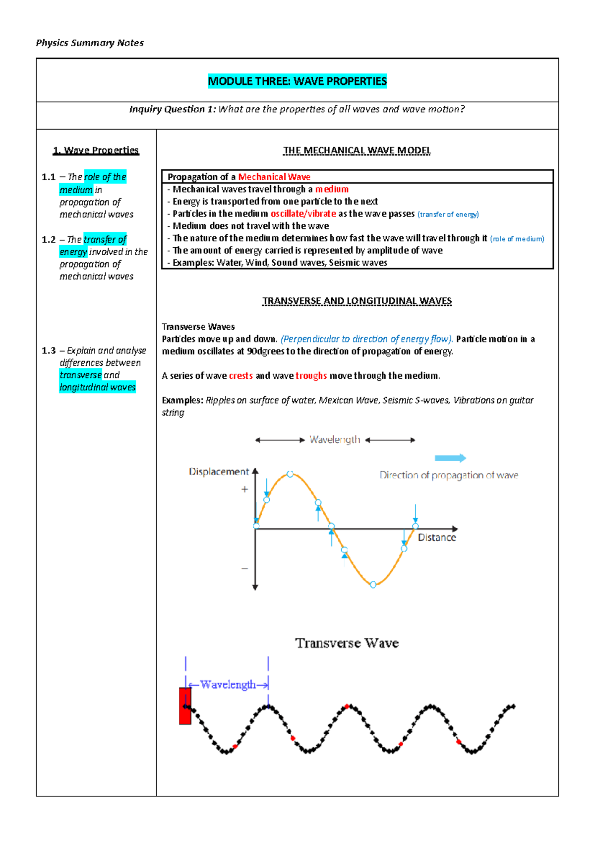 Physics mod 1 iq1 - Physics Summary Notes MODULE THREE: WAVE PROPERTIES ...