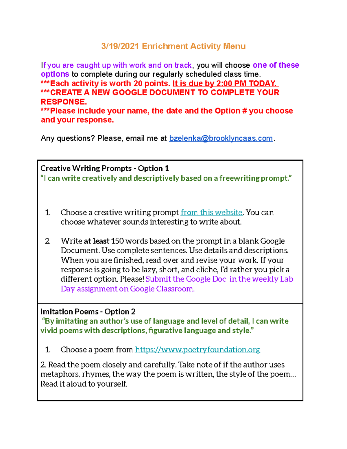 - 3 19 2021 Enrichment Activity Menu - 3/19/2021 Enrichment Activity ...