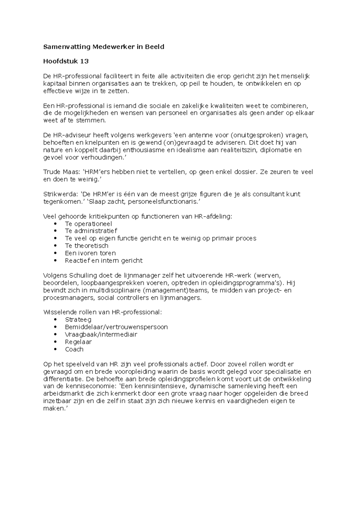Samenvatting Personeelsbeleid - Samenvatting Medewerker in Beeld ...