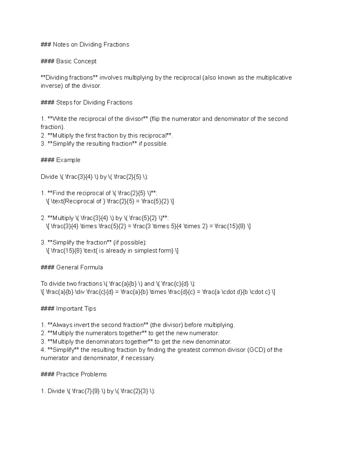 Dividing%20fractions - Notes on Dividing Fractions Basic Concept ...