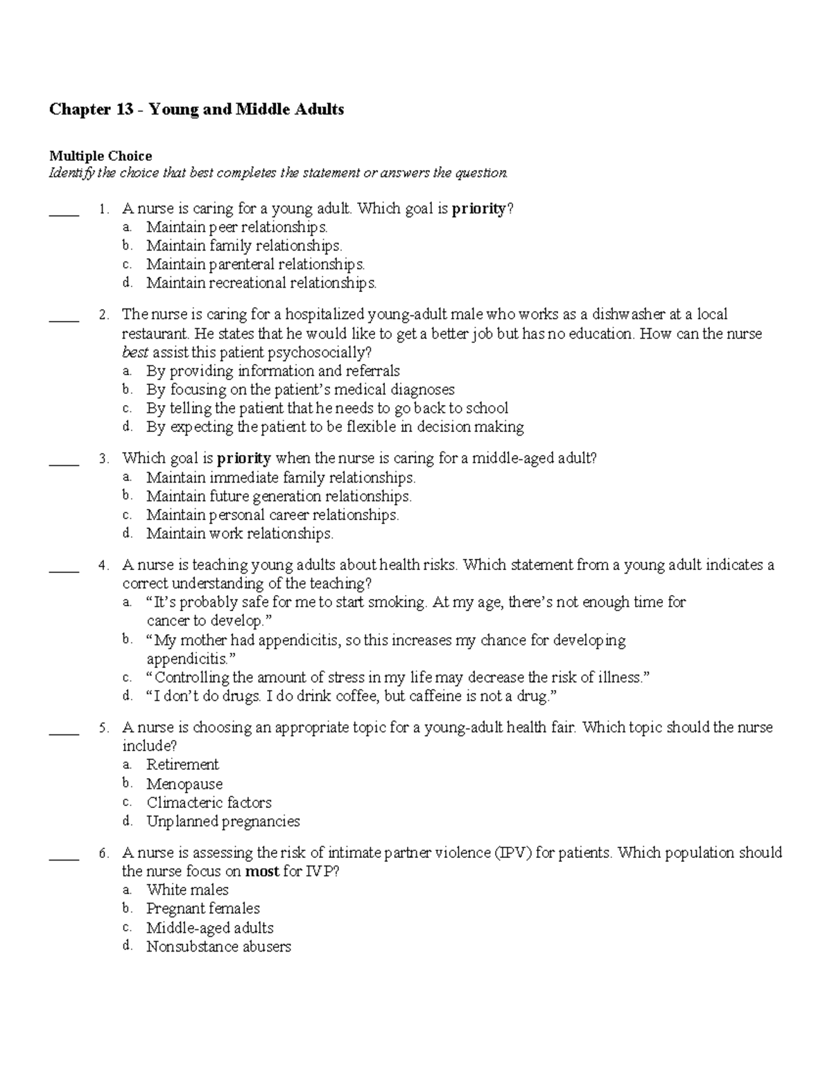 Chapter 13 Young and Middle Adults - Chapter 13 - Young and Middle ...