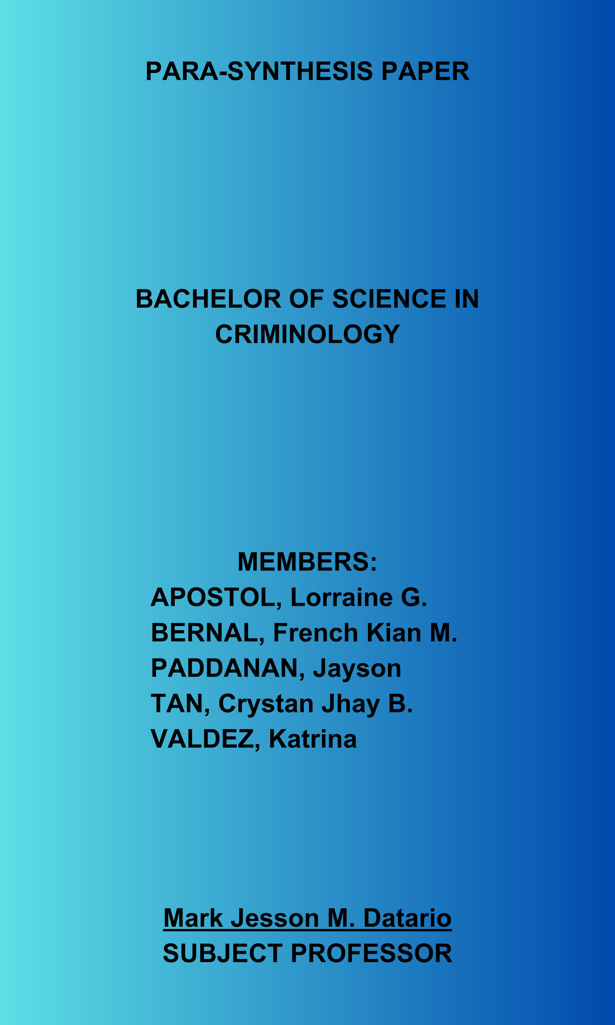 Parasynthesis paper - MEMBERS: APOSTOL, Lorraine G. BERNAL, French Kian ...