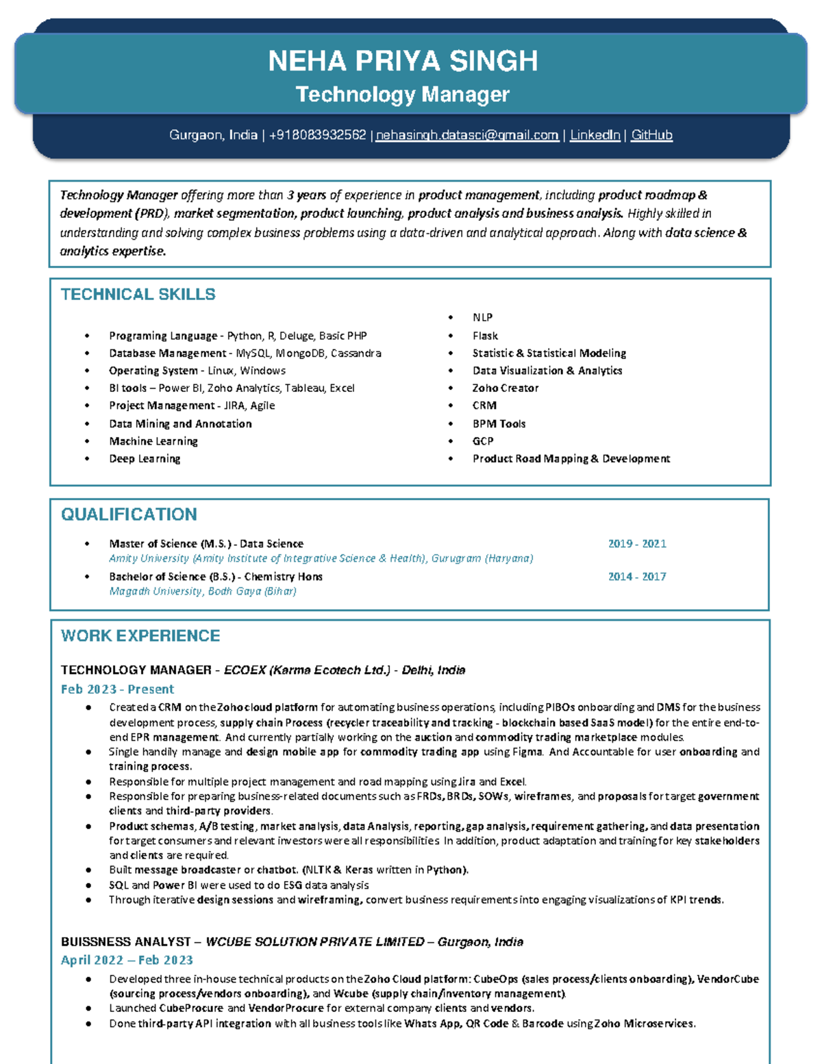 NPS-TM-Resume(ATS) - Technology Manager offering more than 3 years of experience in product ...