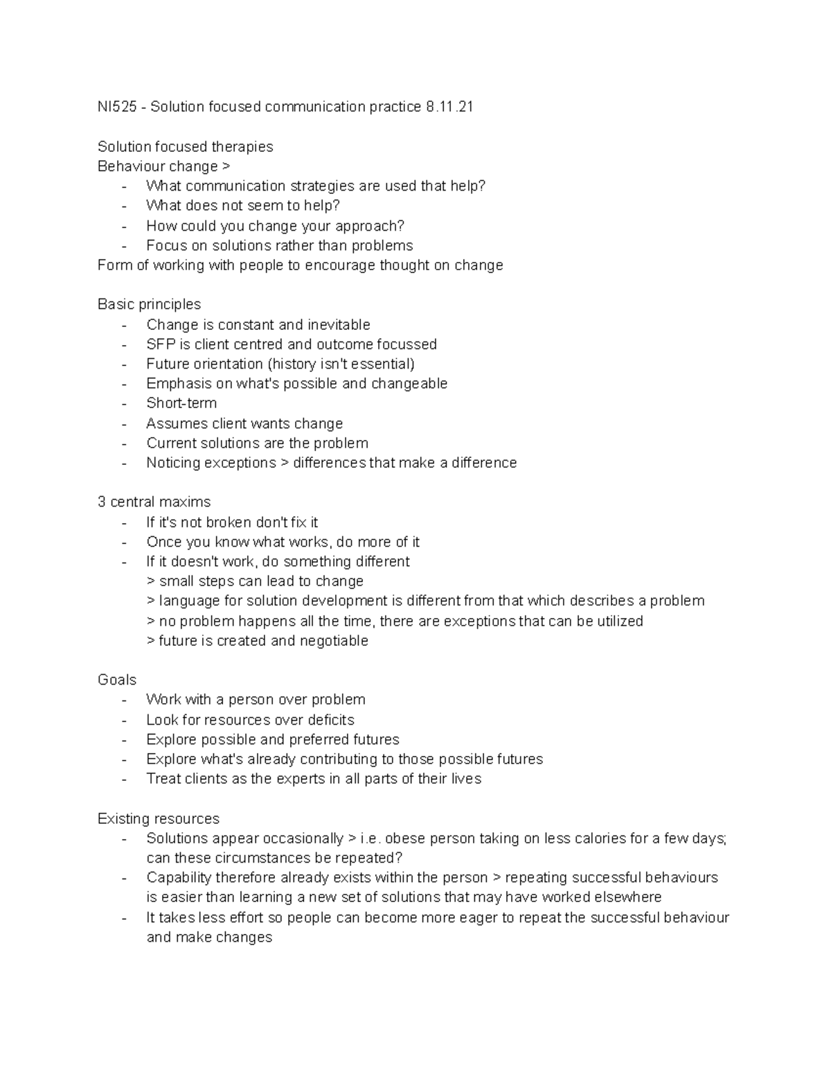 NI525 - Solution focused communication practice - Solution focused ...