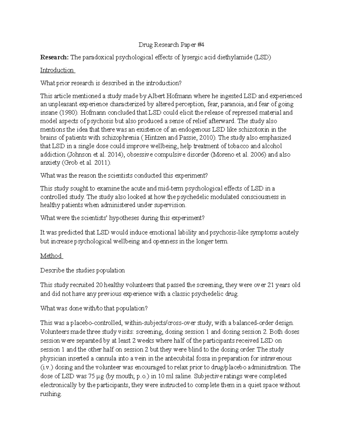 Final Paper of drugs and the brain - Drug Research Paper # Research ...