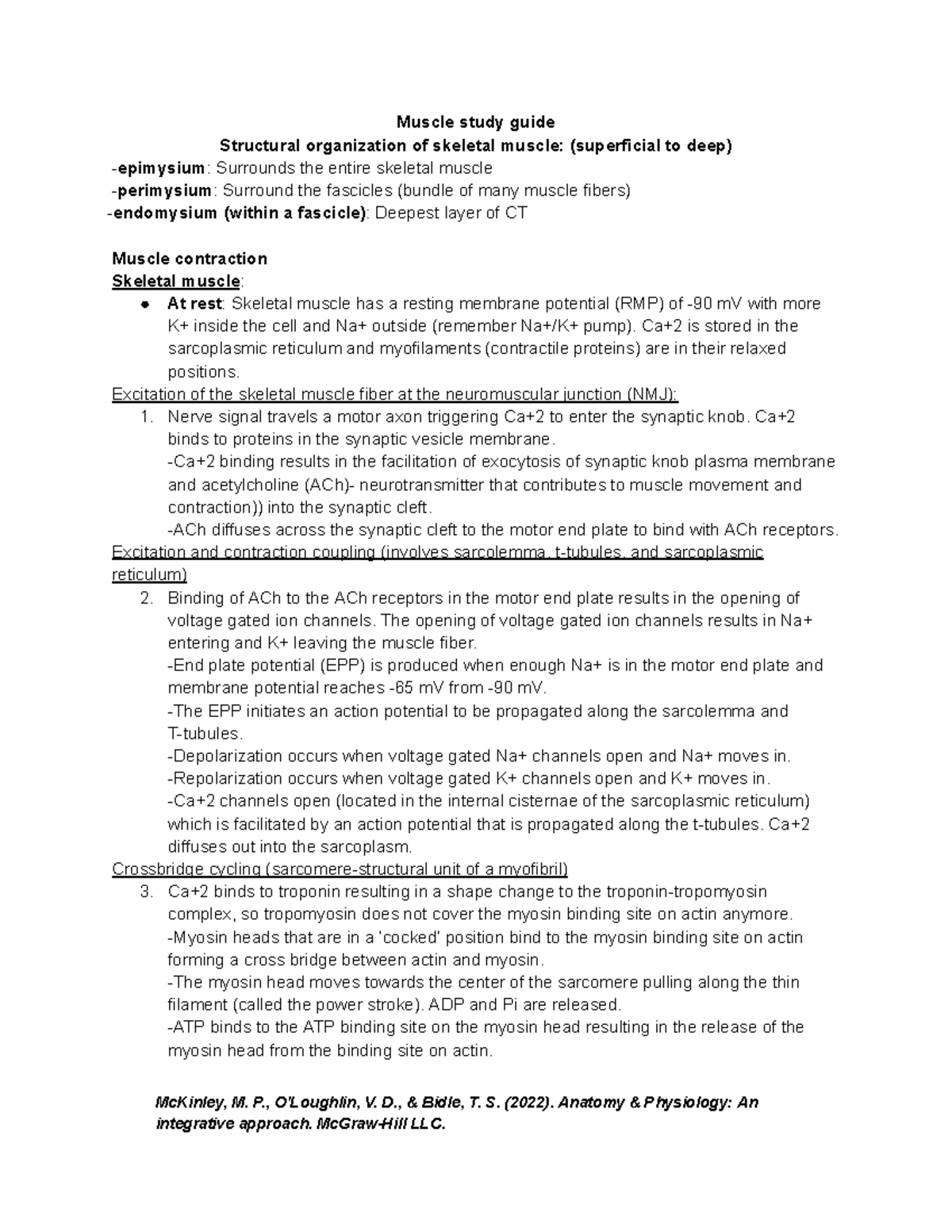 Muscle study guide -1 - Muscle study guide Structural organization of ...