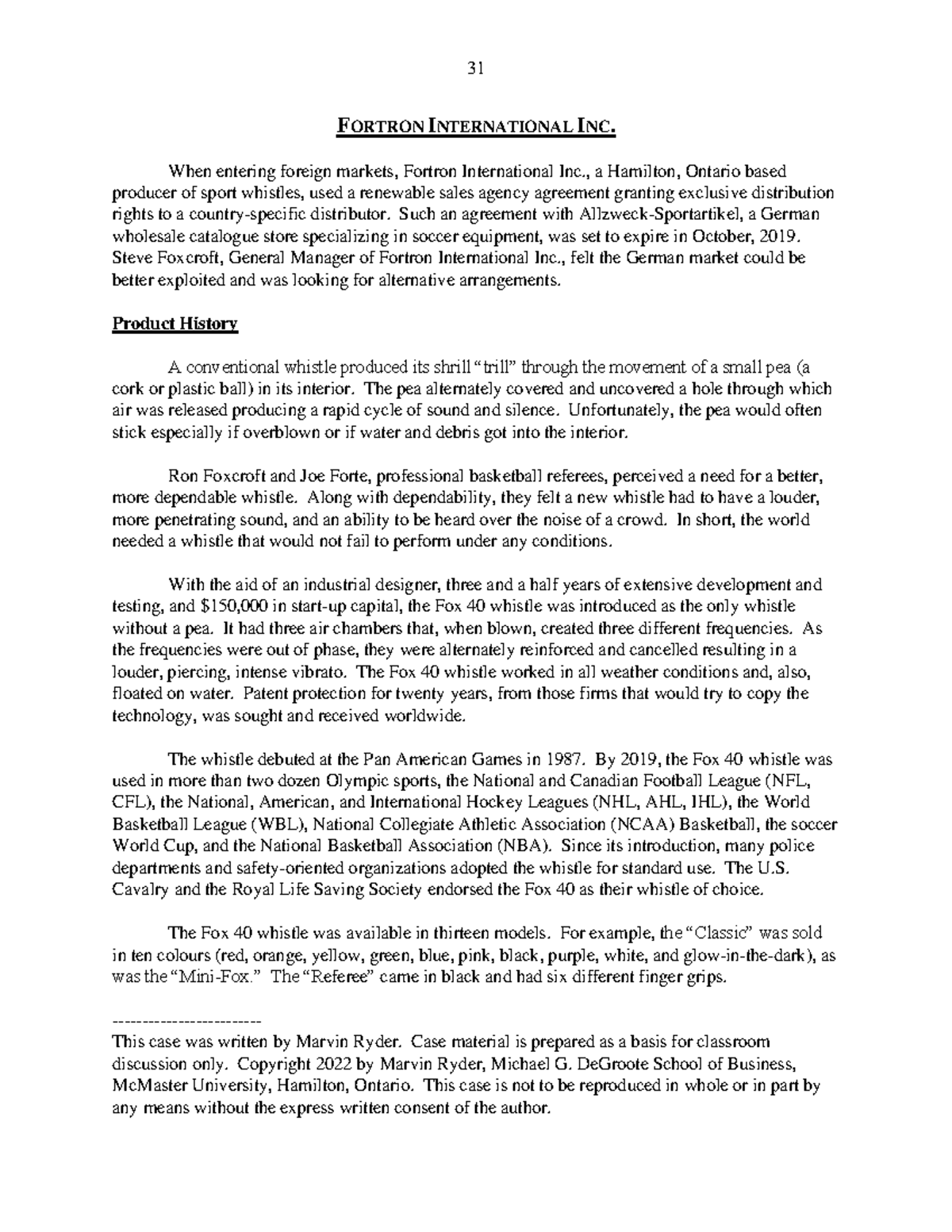 Fortron Case - FORTRON INTERNATIONAL INC. When entering foreign markets ...