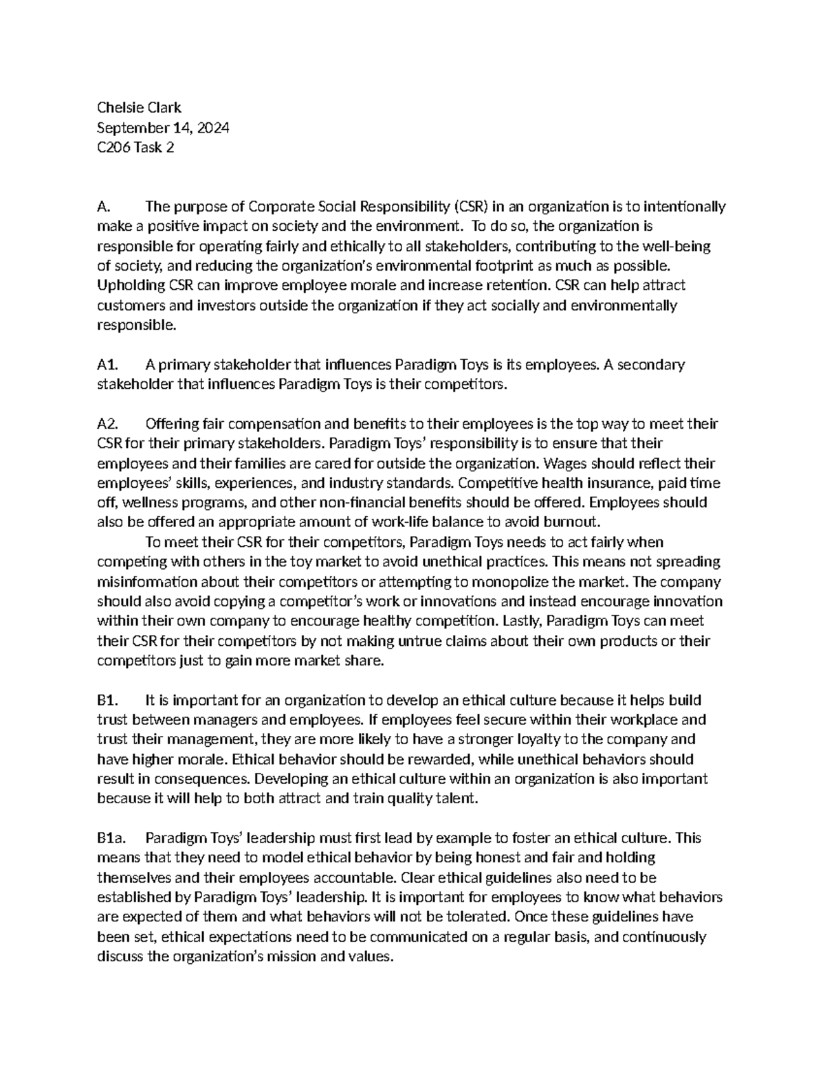 C206 Task 2 - No Revisions - Chelsie Clark September 14, 2024 C206 Task ...