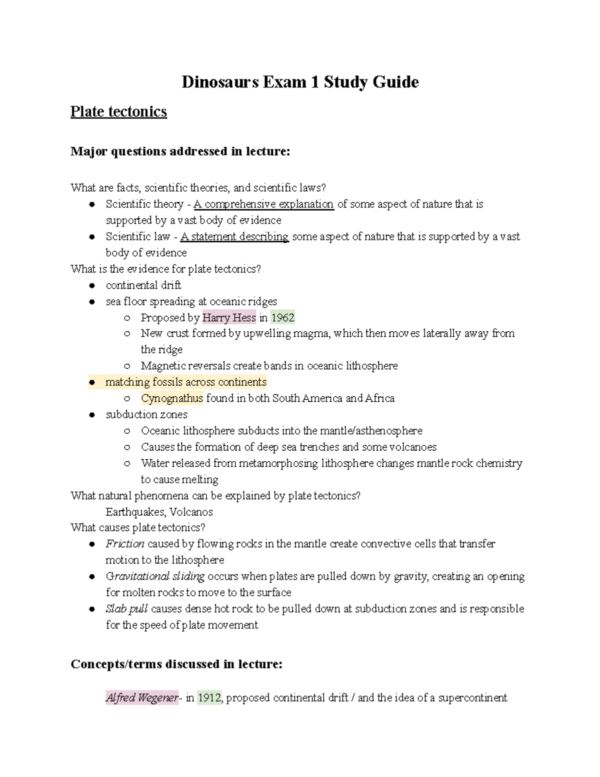 Dinosaurs Exam 1 Study Guide - Dinosaurs Exam 1 Study Guide Plate ...