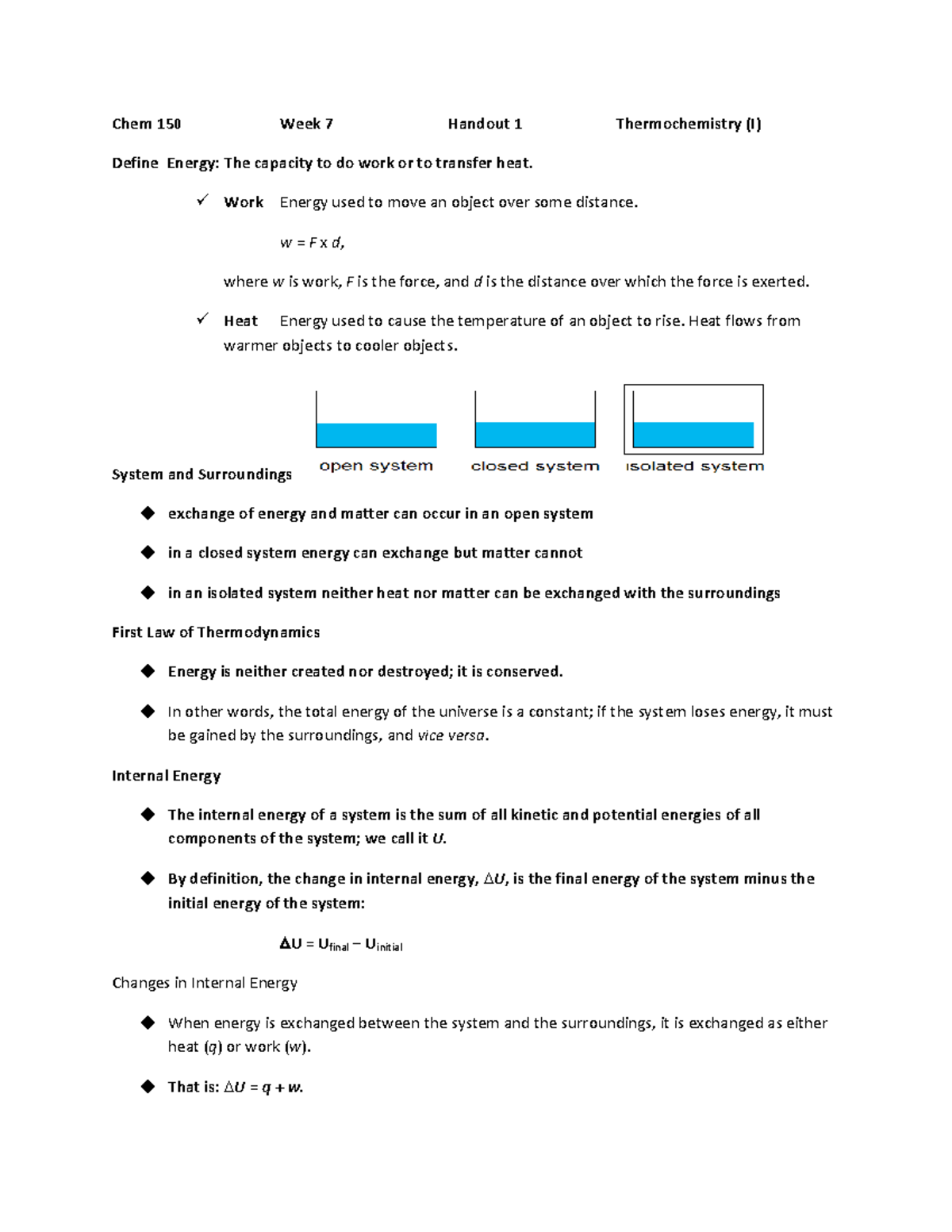 Thermochem - themochem intor - Chem 150 Week 7 Handout 1 ...