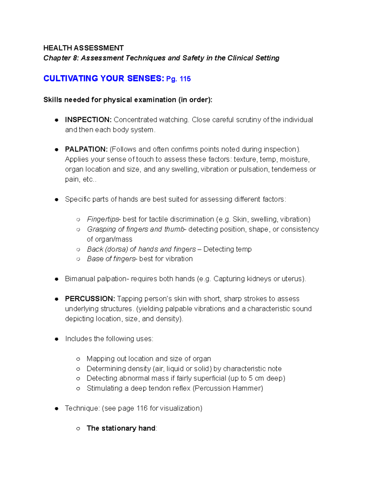 Health Assessment Chapter 8 Notes - HEALTH ASSESSMENT Chapter 8 ...