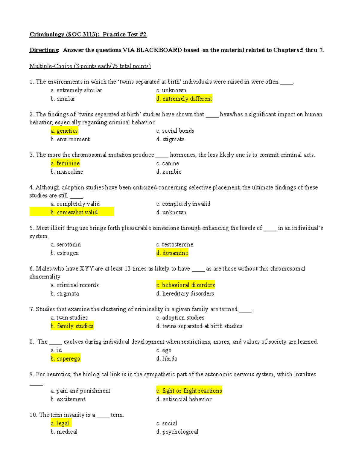 SOC 3113 Criminology Practice Test 2 - Criminology (SOC 3113): Practice ...