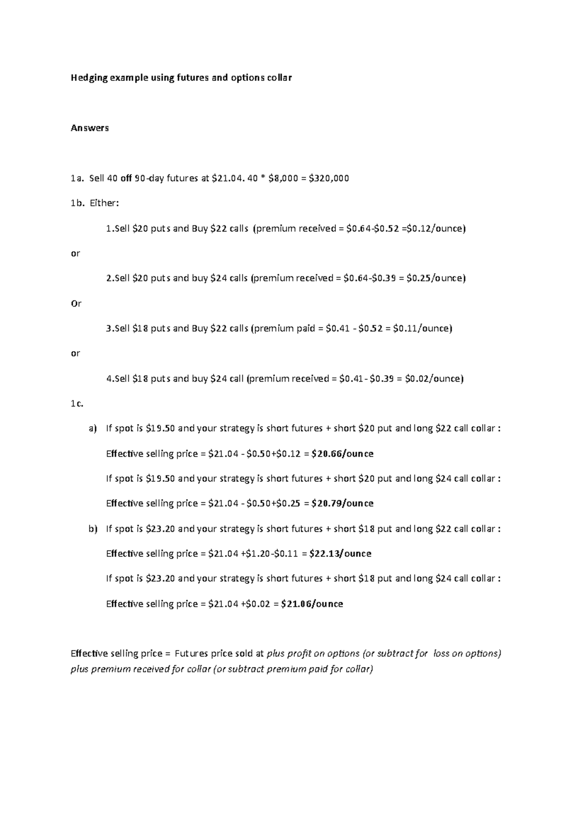 Hedging examples using futures and options - Answers - Hedging example ...