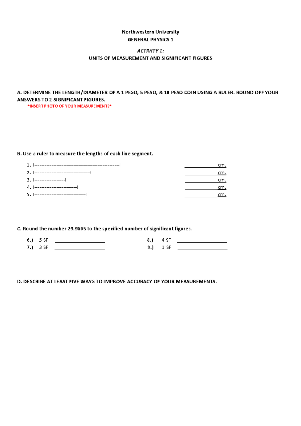 Activity 1 Units OF Measurement AND SF - Northwestern University ...