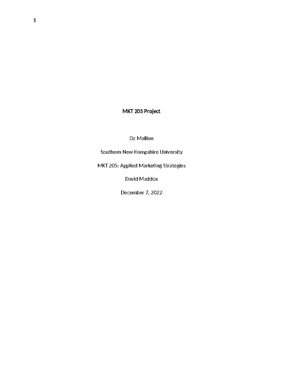 MKT205 Project - MKT 205 Project Oz Mallien Southern New Hampshire ...