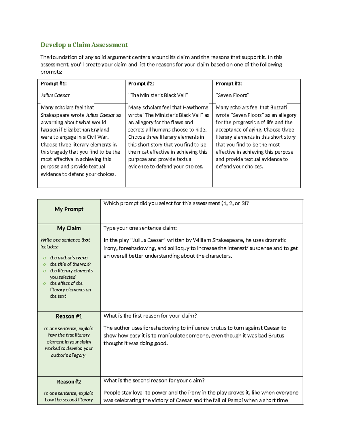 Copy of 3.01 Assessment - Develop a Claim Assessment The foundation of ...