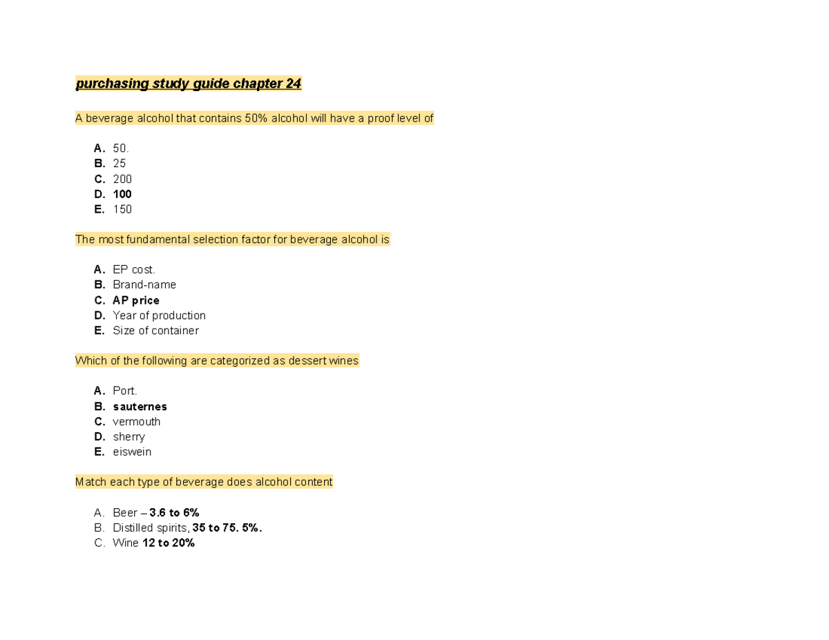 Purchasing study guide chapter 24 - 50. B. 25 C. 200 D. 100 E. 150 The ...