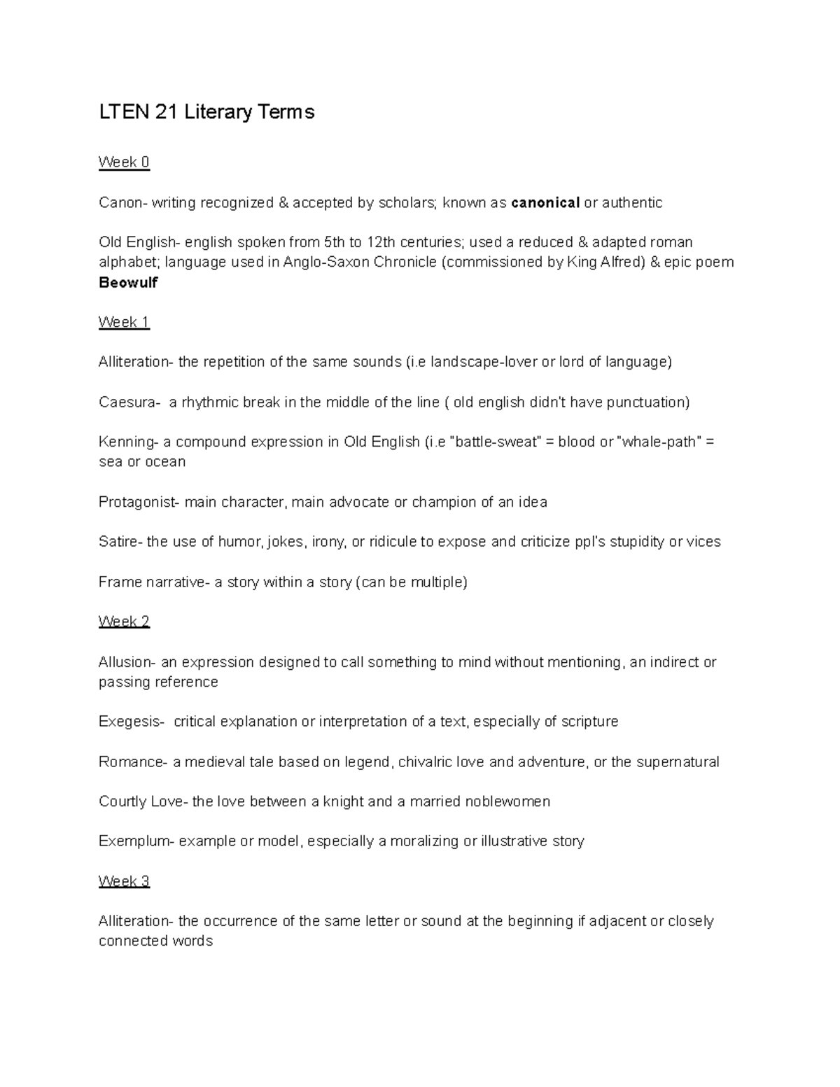 LTEN 21 literary terms - Professor Lisa Lampert-Weissig - LTEN 21 ...