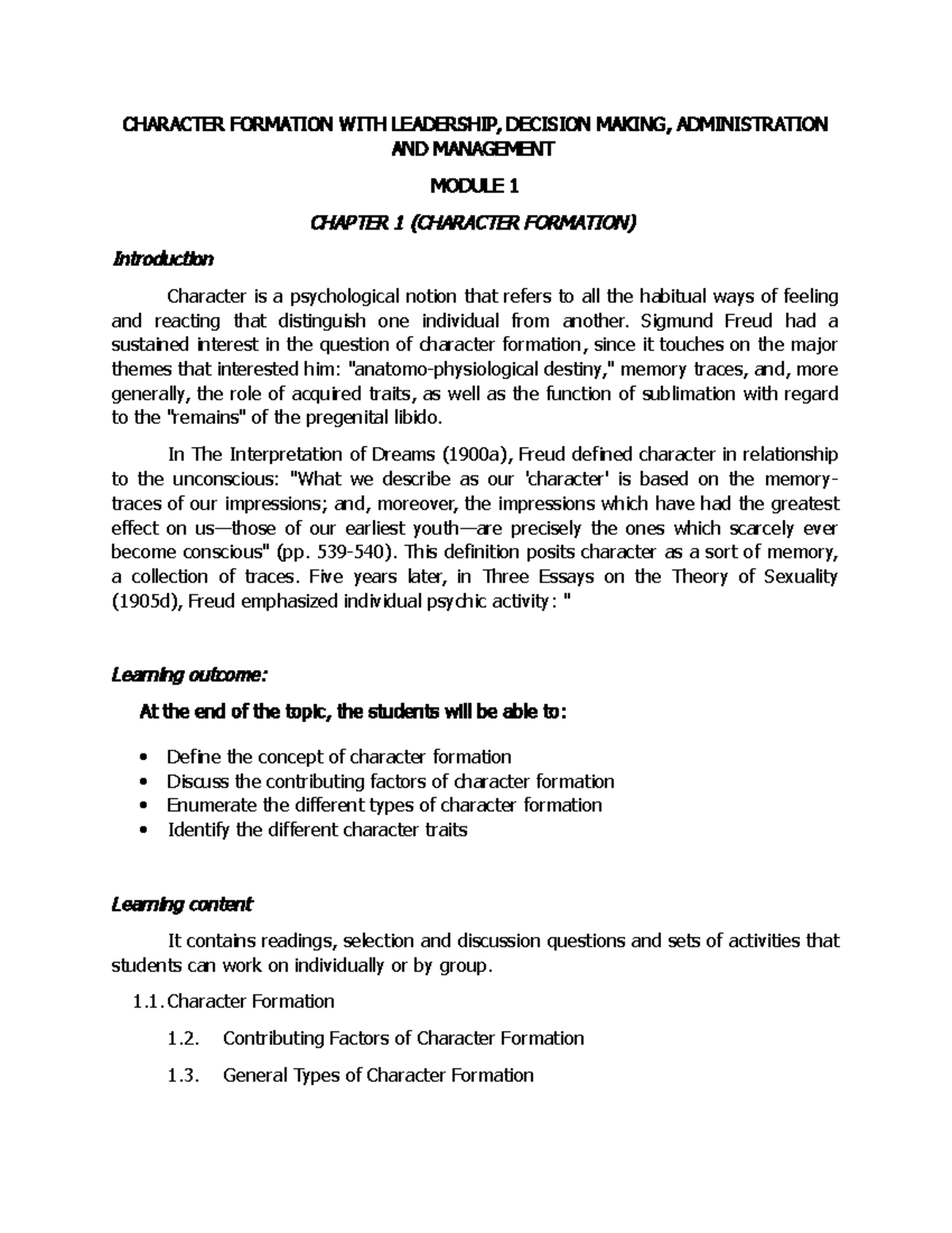 Character Formation chapter 1 - CHARACTER FORMATION WITH LEADERSHIP ...