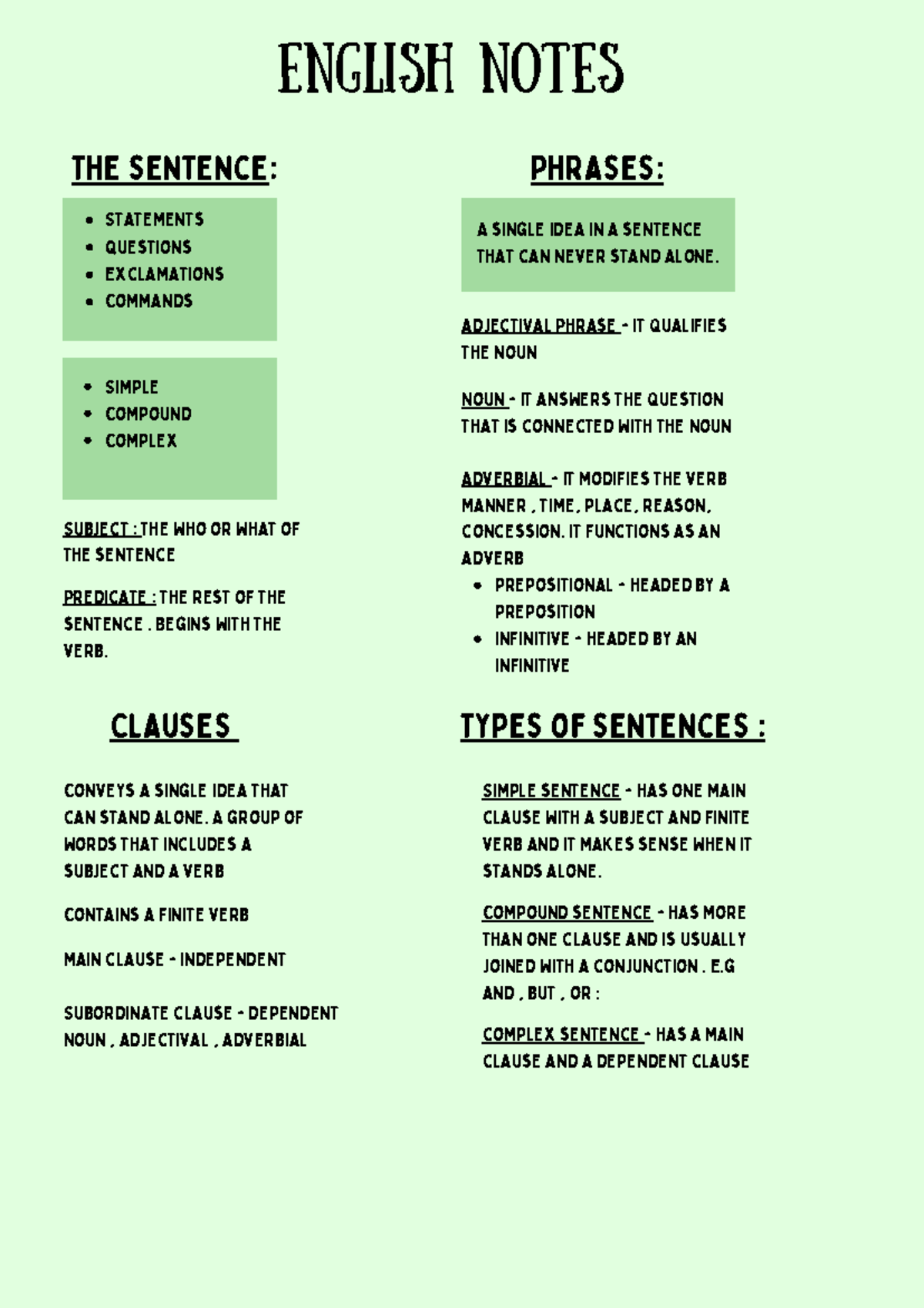 English IEB notes - English Notes The sentence: Statements Questions ...
