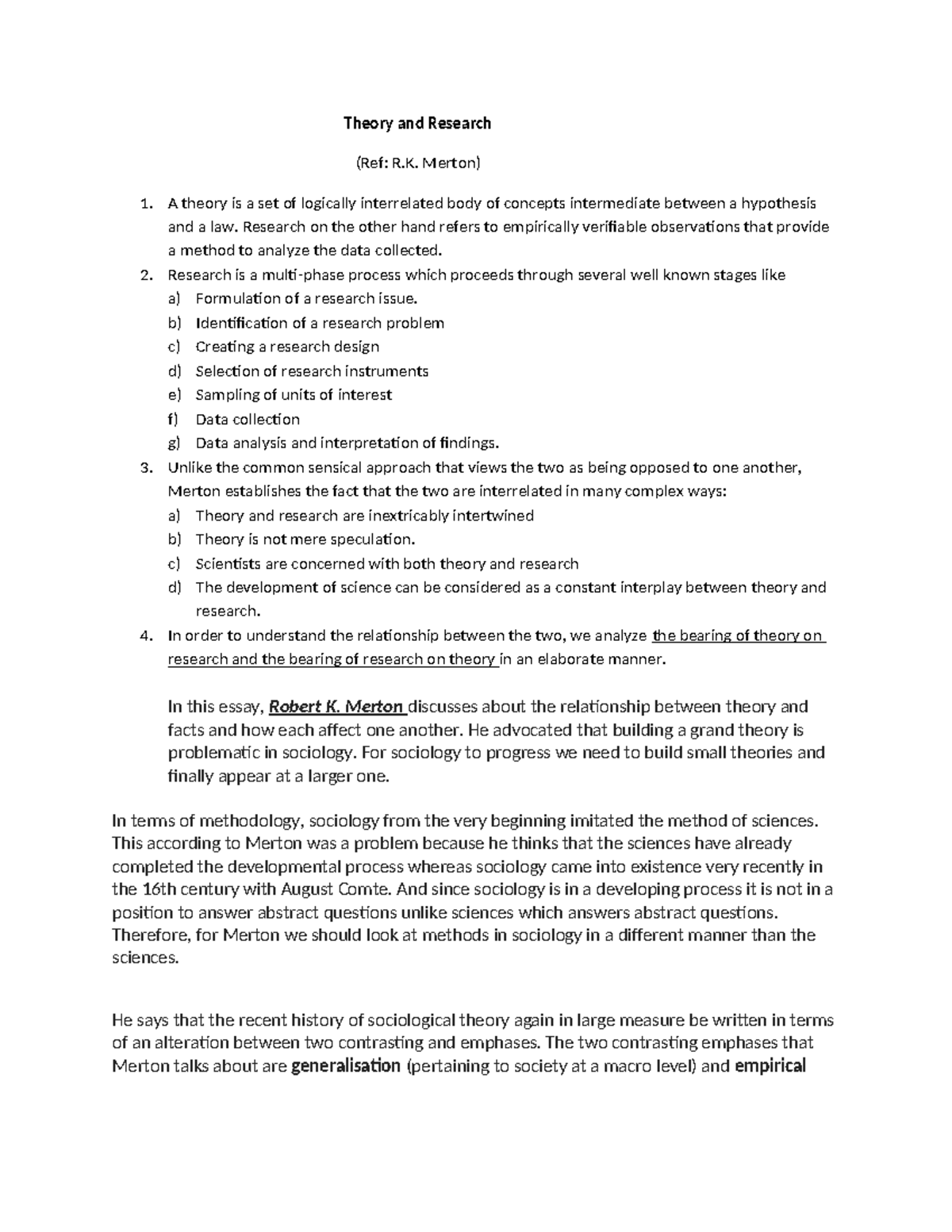 Theory and Research 1 - Theory and Research (Ref: R. Merton) 1. A ...