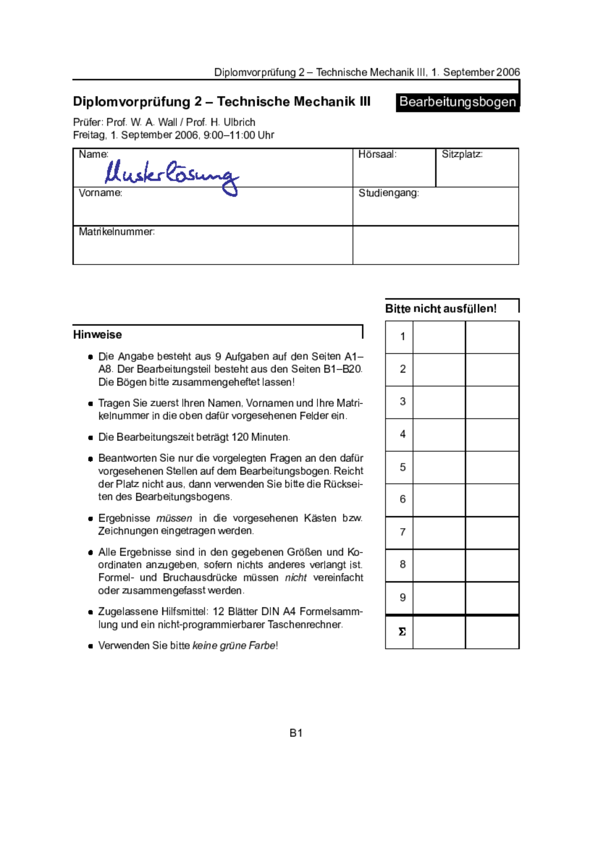 DVP2 TM3 SS06 Loesung 13396930 - Technische Mechanik III (MW1939) - Studocu