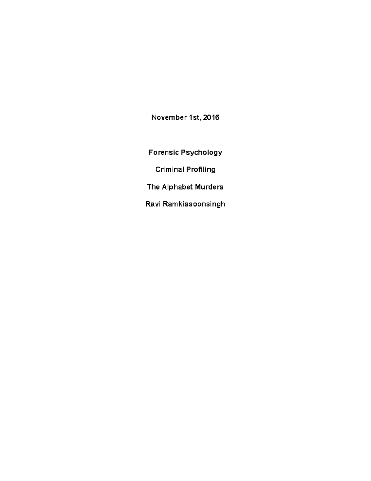 Forensic Major Project - November 1st, 2016 Forensic Psychology ...