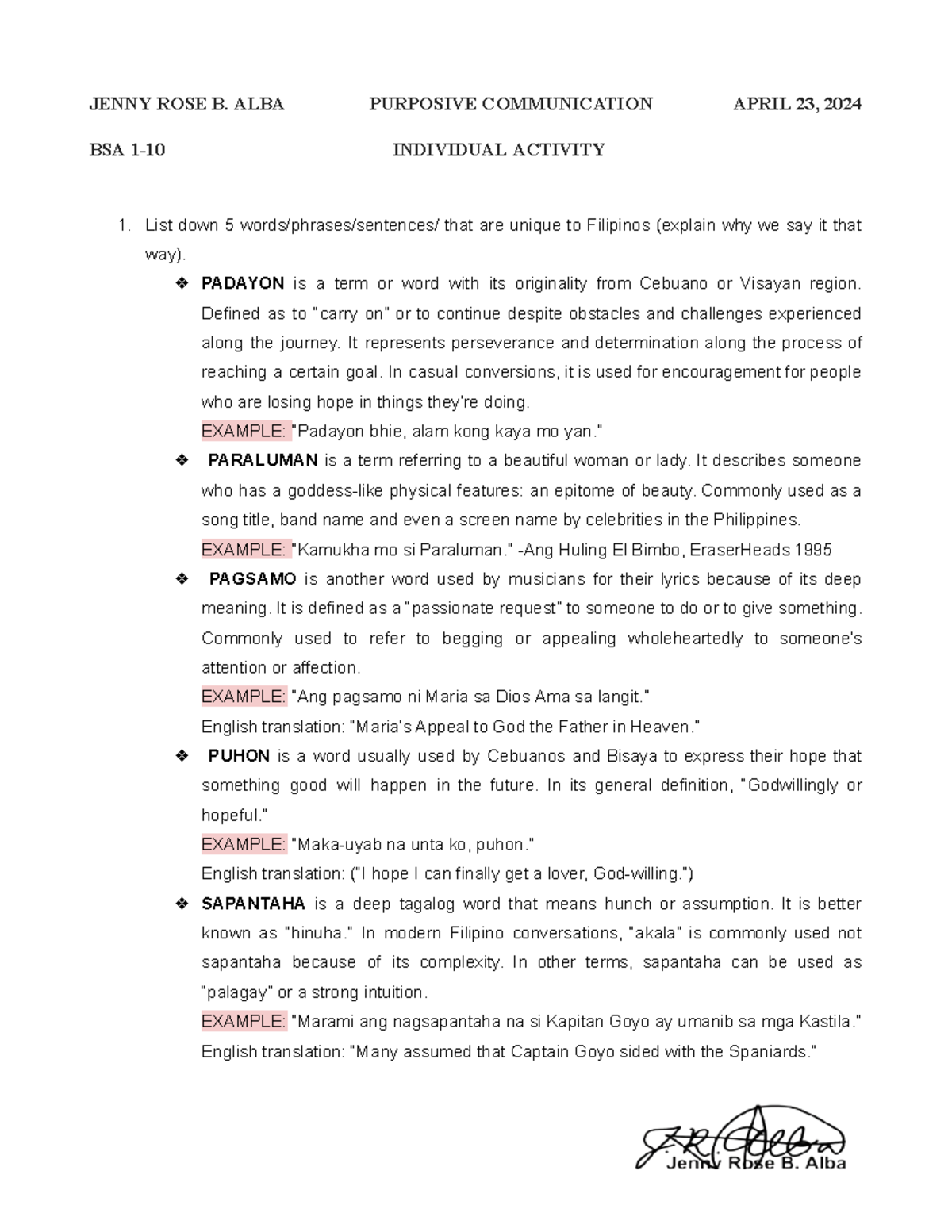 Alba, Jenny Rose B. Individual Activity- Purcomm - JENNY ROSE B. ALBA ...