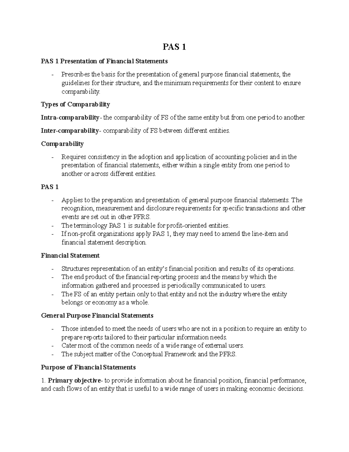 Acctg 112 Reviewer PAS 1 8 - PAS 1 PAS 1 Presentation of Financial ...