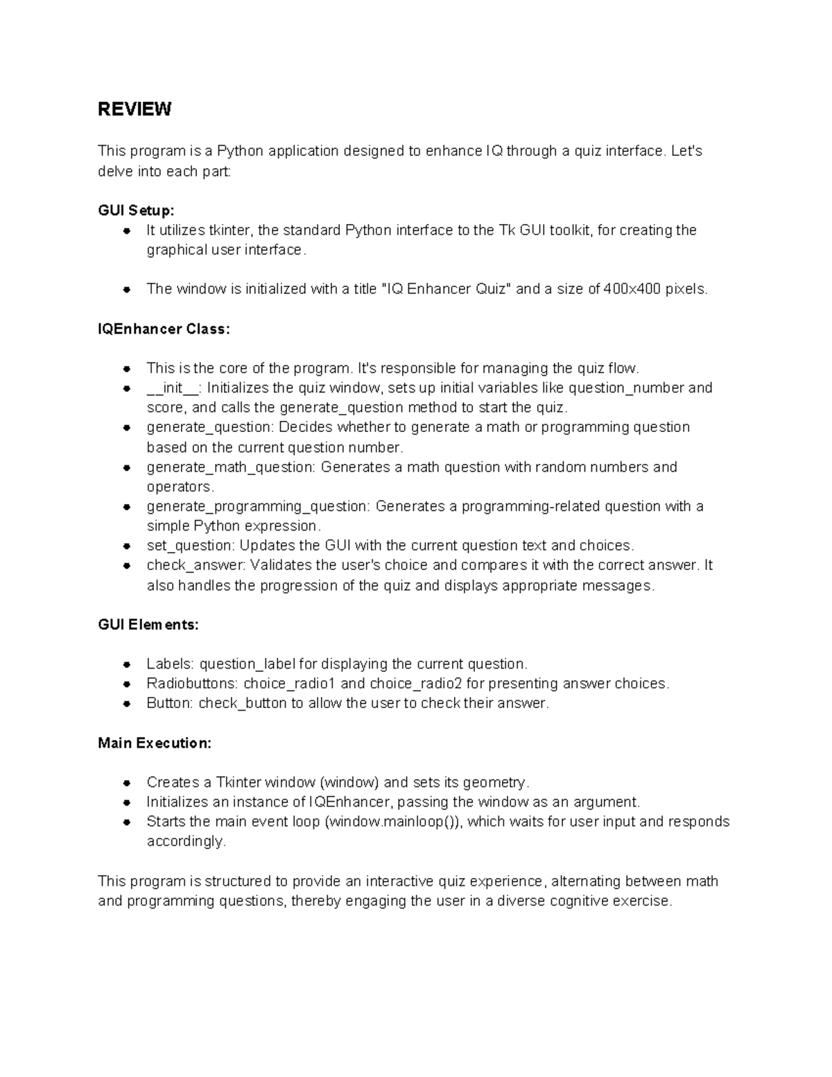 Review - REVIEW This program is a Python application designed to ...