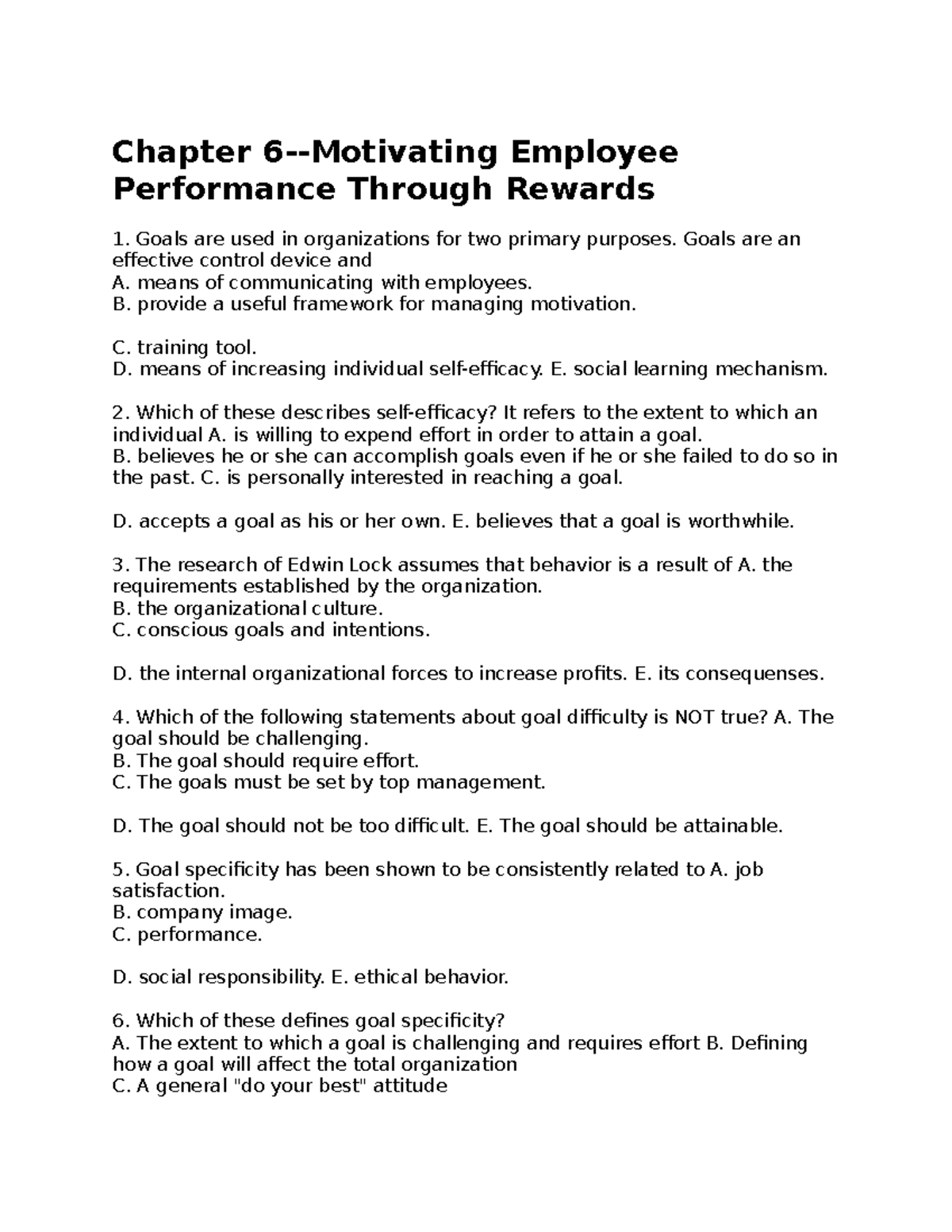 Q:A - Questions and answers - Chapter 6-Motivating Employee Performance ...