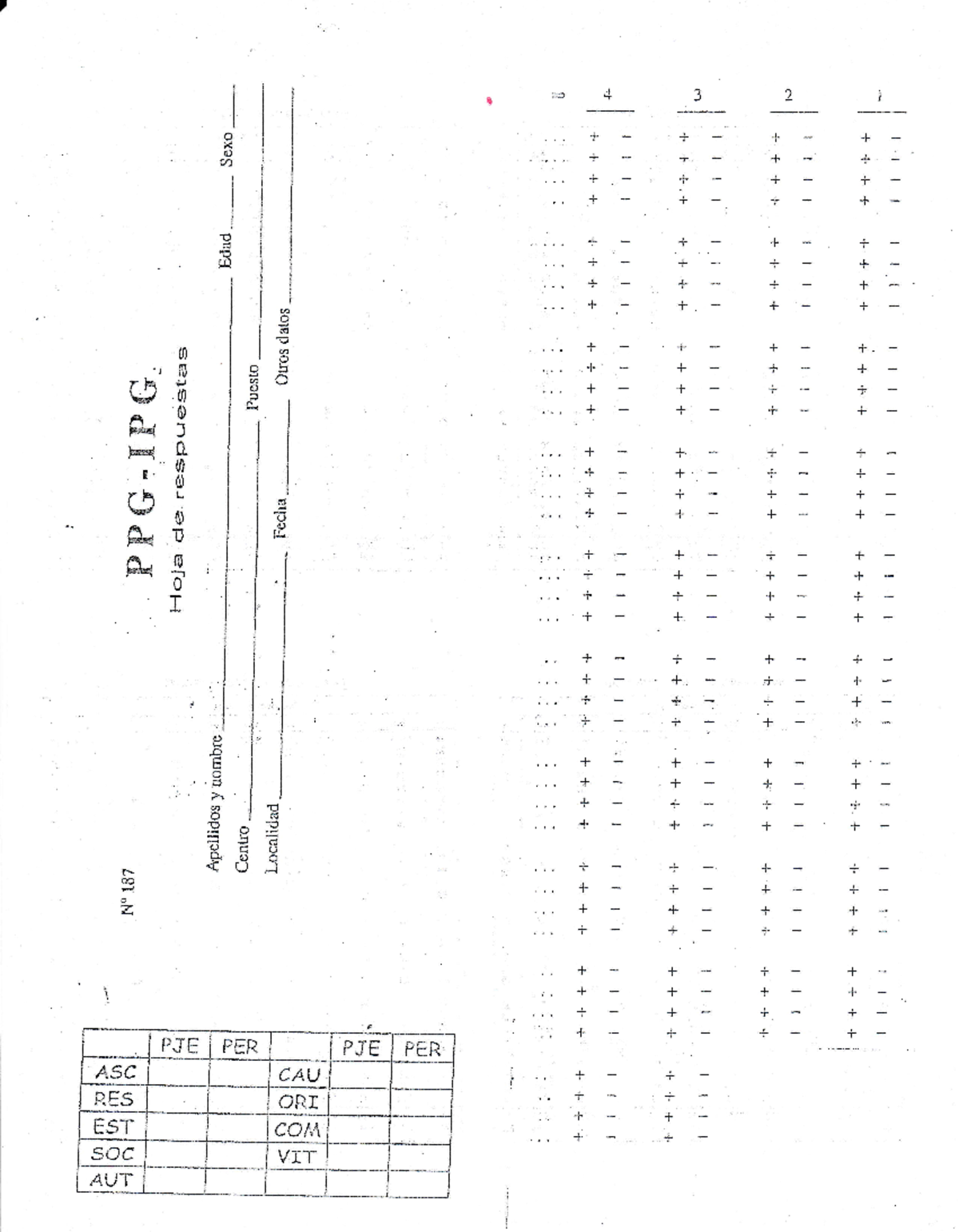 PPG-IPG HOJA DE Respuesta - o x rJr) rfl T + -l + -r + ¿ + a + J r ...