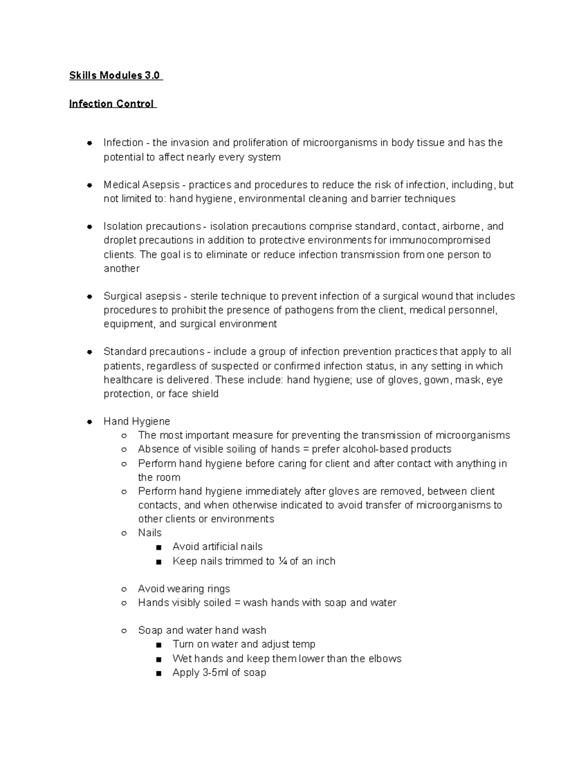 NUR 380- LAB 1 ATI notes - Skills Modules 3. Infection Control ...