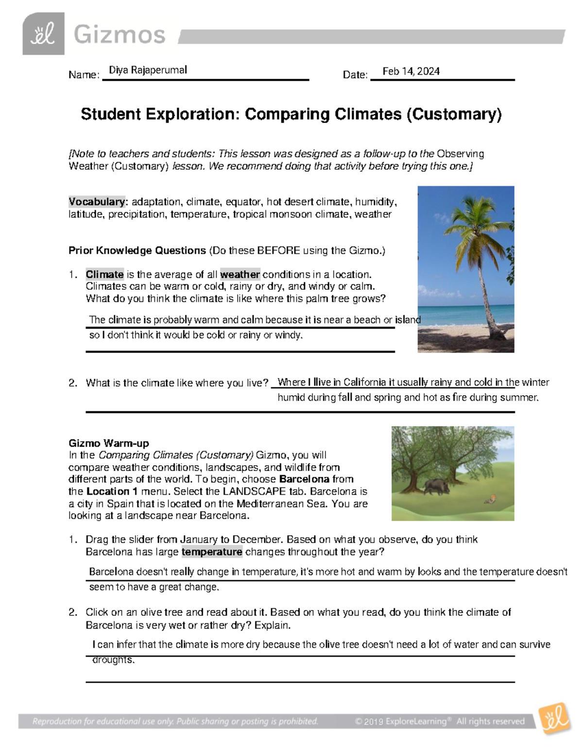 Comparing Climates CSE - Name: Date: Student Exploration: Comparing ...