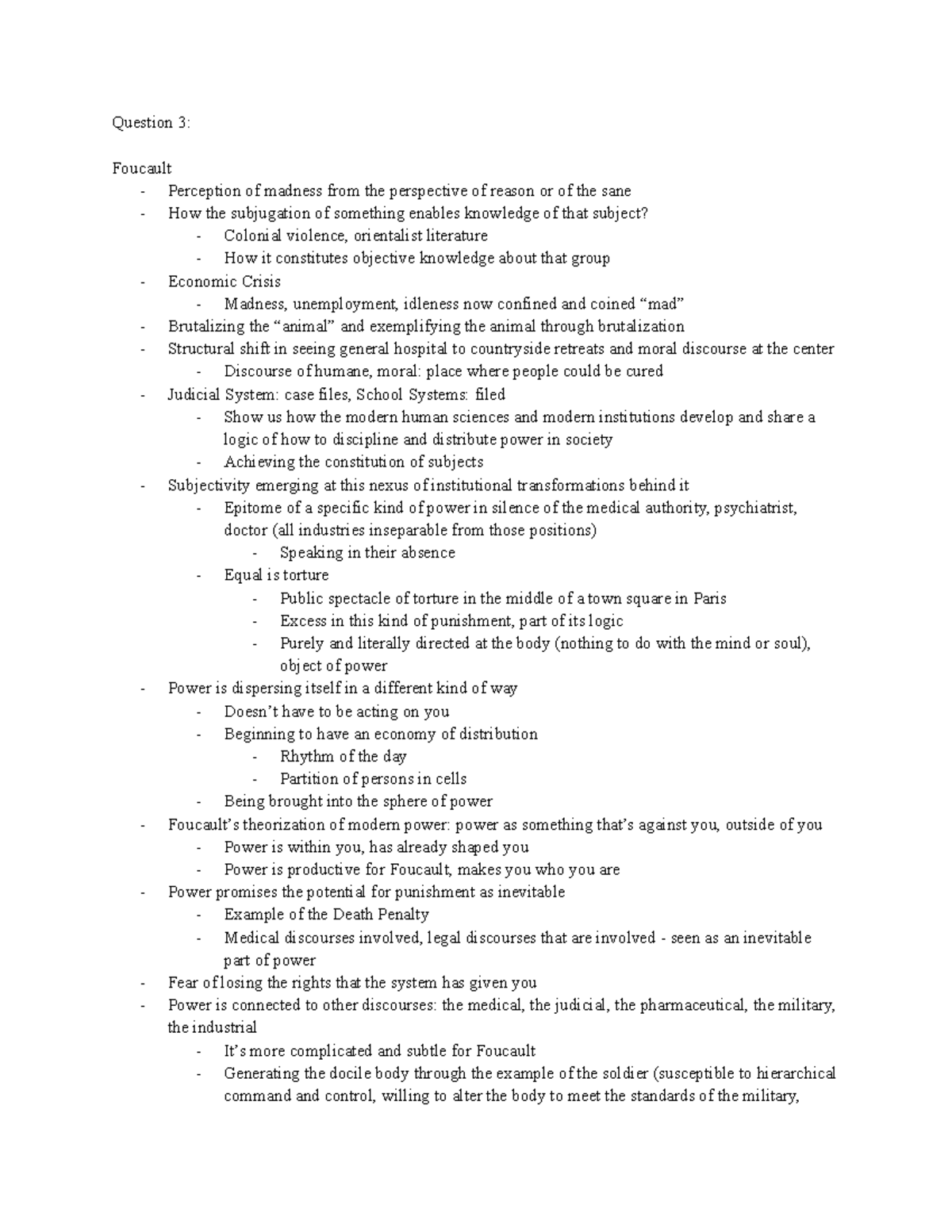 ANT 125B: Final Outline - Question 3: Foucault - Perception of madness ...