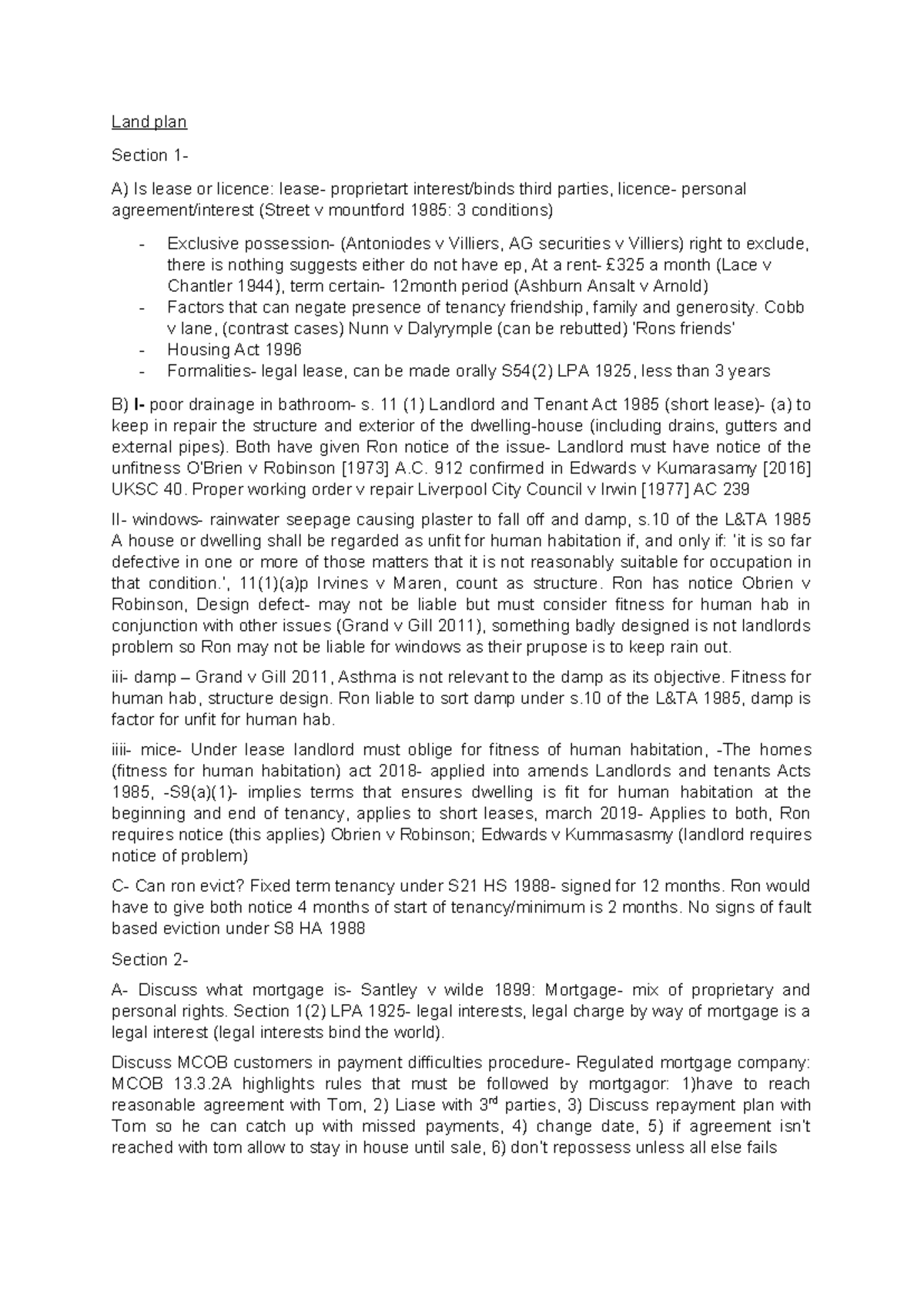 Land plan - plan - Land plan Section 1- A) Is lease or licence: lease ...