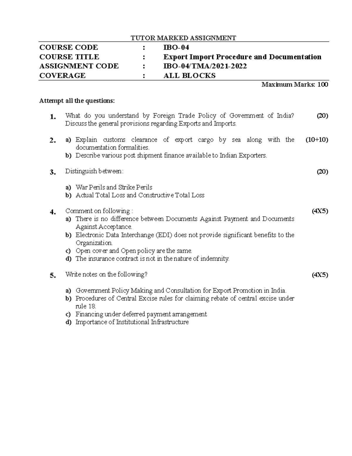 IBO-4 EM - IGNOU Student - TUTOR MARKED ASSIGNMENT COURSE CODE : IBO ...