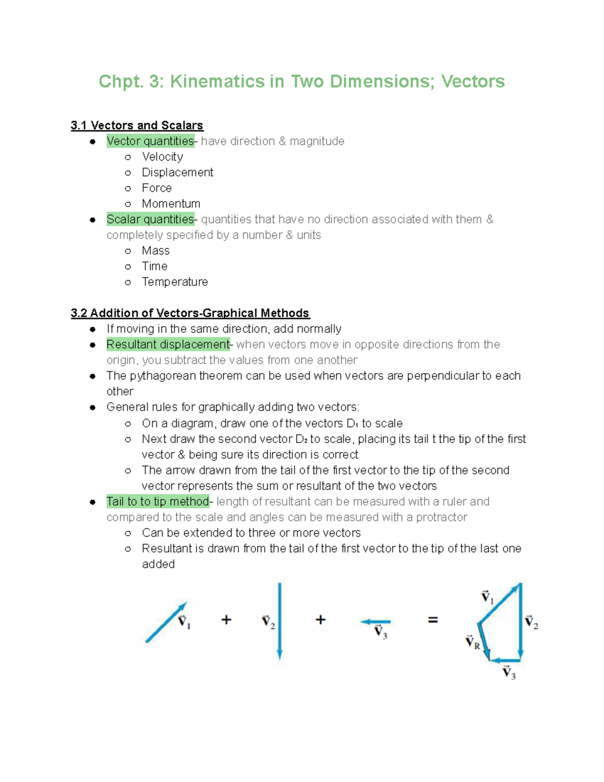 Chpt 3 - chpt notes - Chpt. 3: Kinematics in Two Dimensions; Vectors 3 ...
