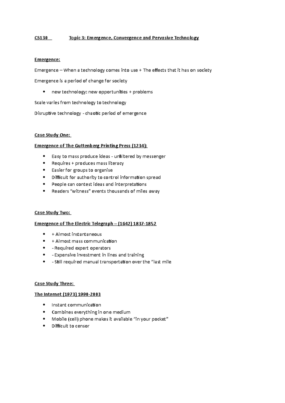 CS130 Topic 3 - Emergence, Convergence and Pervasive Technology - CS130 Topic 3: Emergence ...