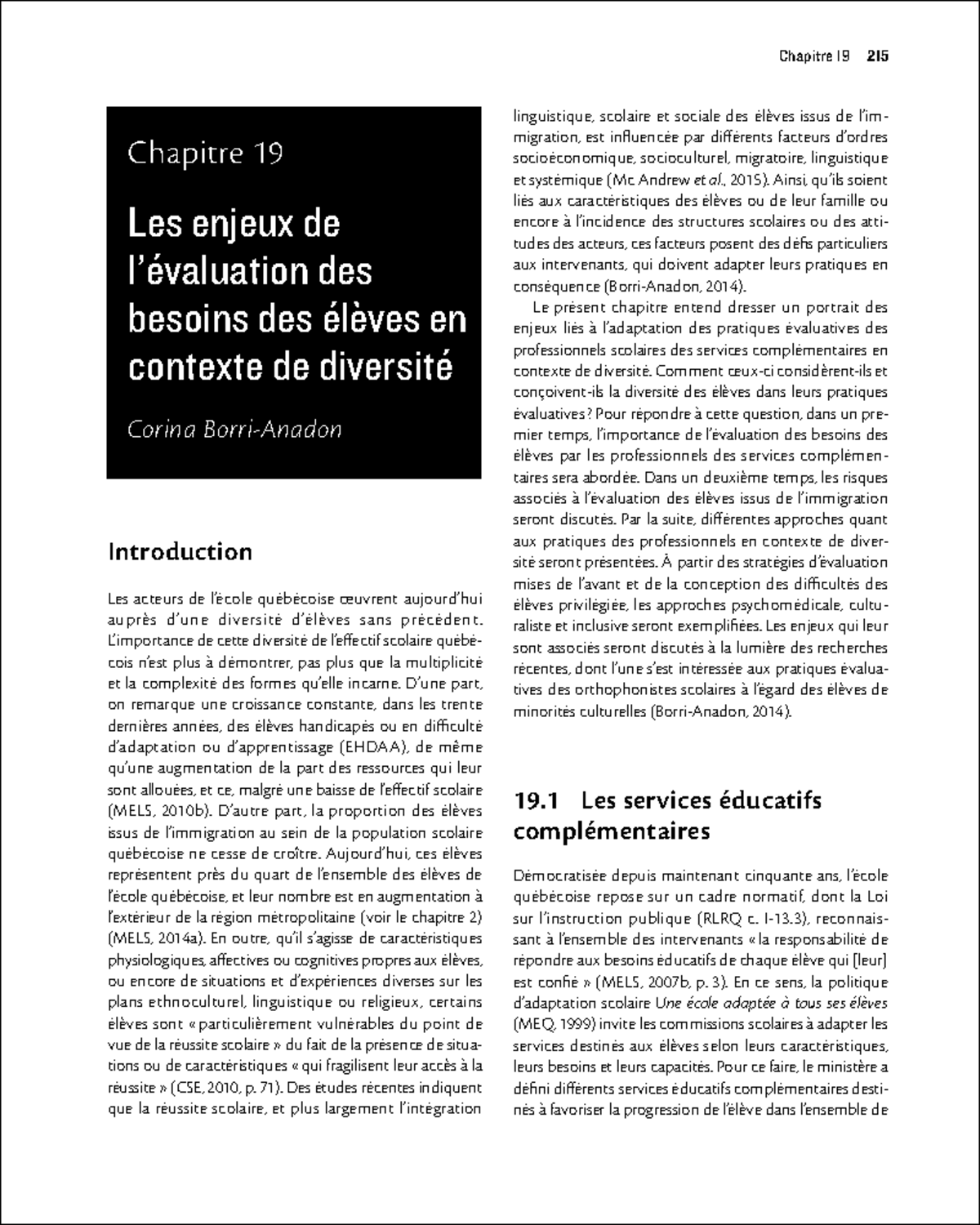 Borri-Anadon (2016 ) - lecture - chapitre 19 215 Chapitre 19 Les enjeux ...