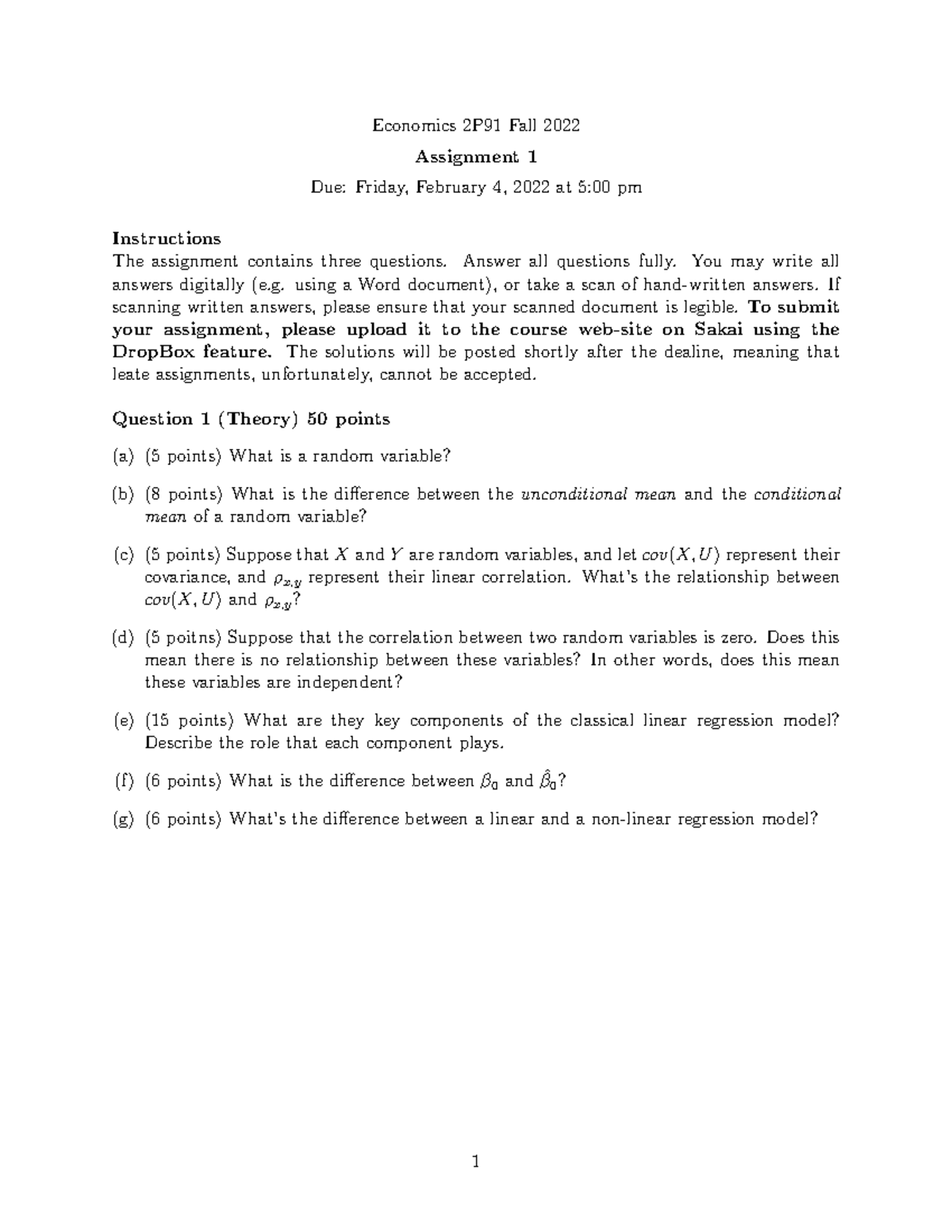 Assignment 1 - ahhh - Economics 2P91 Fall 2022 Assignment 1 Due: Friday, February 4, 2022 at 5: ...